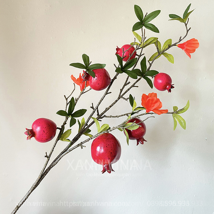 Bán Cành Lựu Giả Có Hoa Và Không Hoa, Hàng Loại 1 Đẹp Cao Cấp